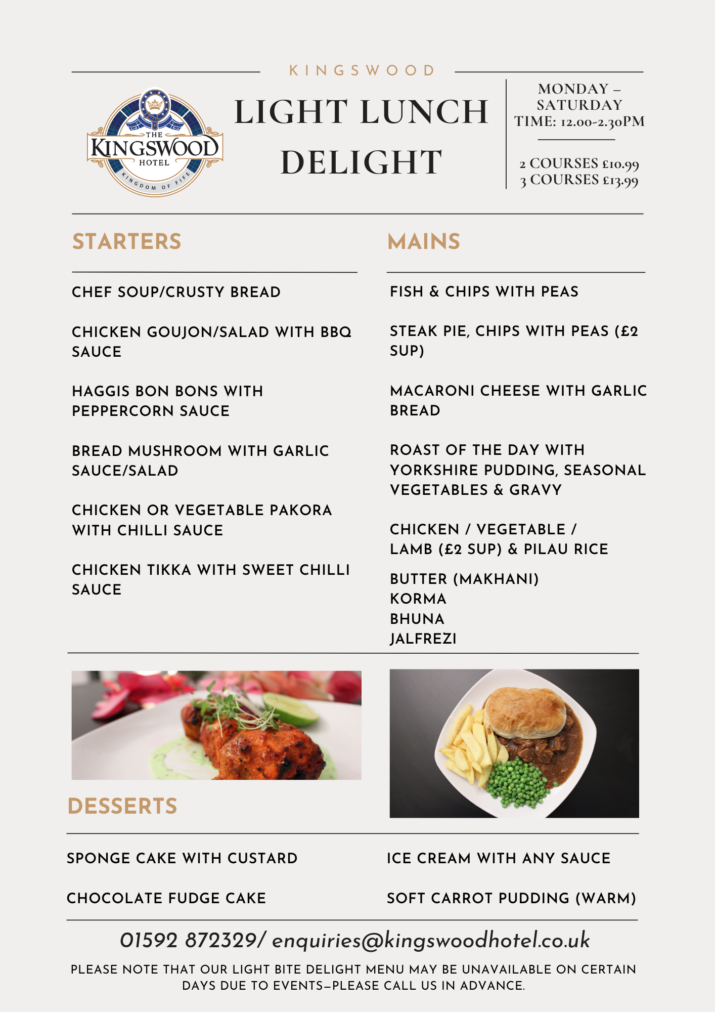 Menu – The Kingswood Hotel