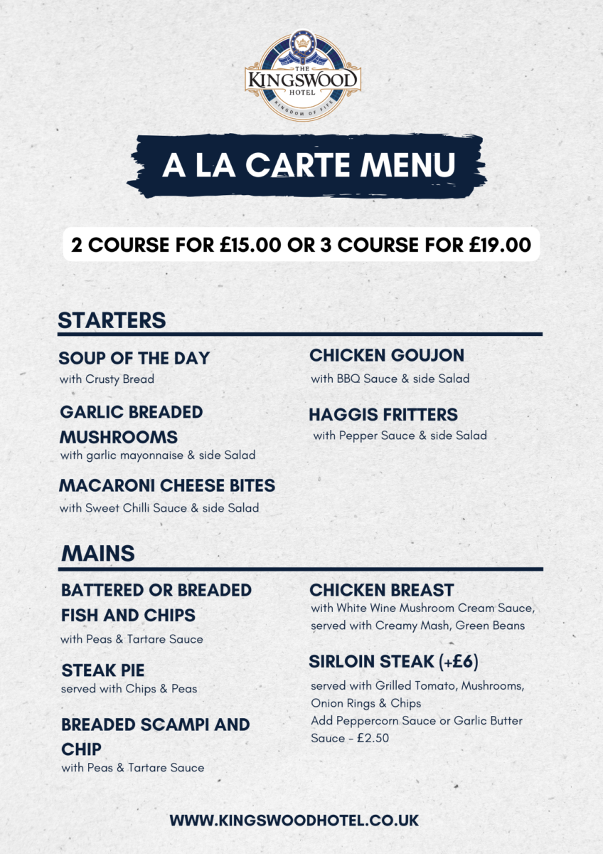Menu – The Kingswood Hotel